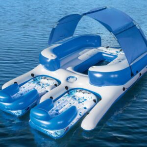 Bestway CoolerZ Tropical Breeze III Inflatable 8-Person Floating Island with UV Sun Shade and Connecting Lounge Rafts