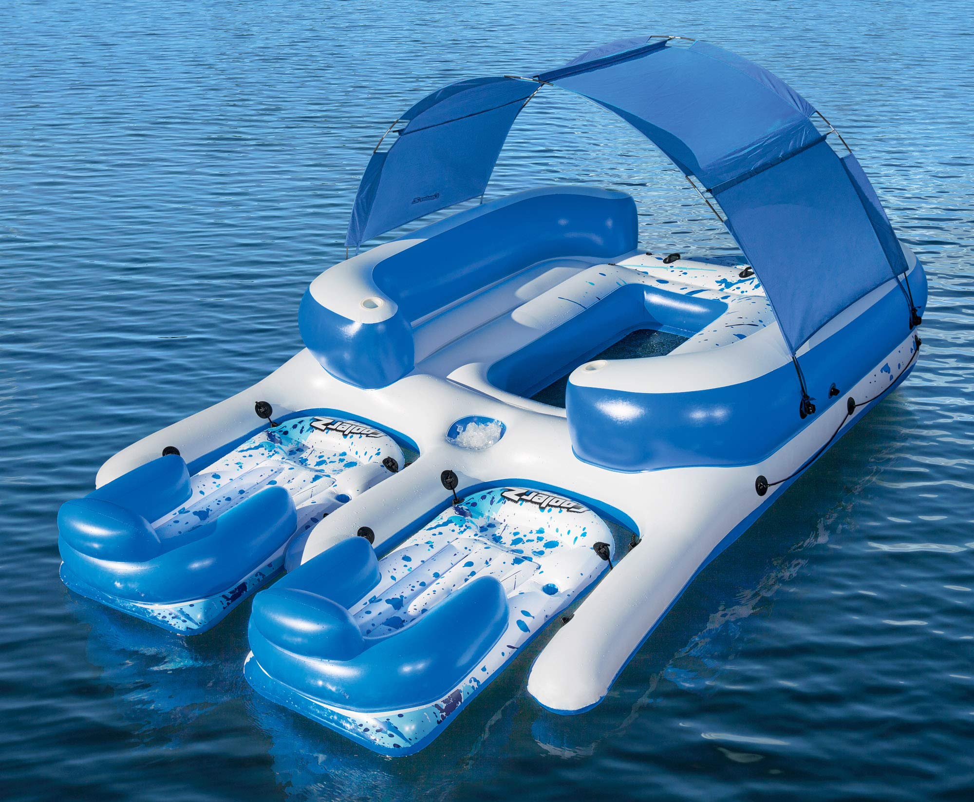 Bestway CoolerZ Tropical Breeze III Inflatable 8-Person Floating Island with UV Sun Shade and Connecting Lounge Rafts