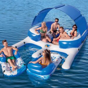 Bestway CoolerZ Tropical Breeze III Inflatable 8-Person Floating Island with UV Sun Shade and Connecting Lounge Rafts