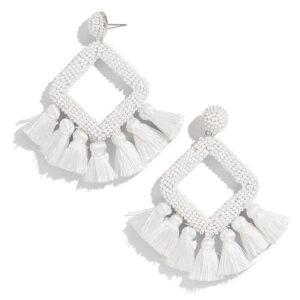 long tassel earrings statement bohemian pom ball handmade drop dangle earrings for women