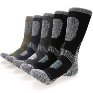 mirmaru men’s 5 pairs hiking socks- multi performance moisture wicking outdoor sports hiking crew socks (m252-large)