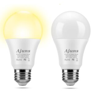 ajuns dusk to dawn led light bulb, sensor light bulb 5w e26 automatic on/off light, porch garage courtyard balcony lighting bulb 2700k warm white 2packs