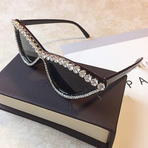 Naimo Sparkling Crystal Cat Eye Sunglasses UV Protection Rhinestone Sunglasses