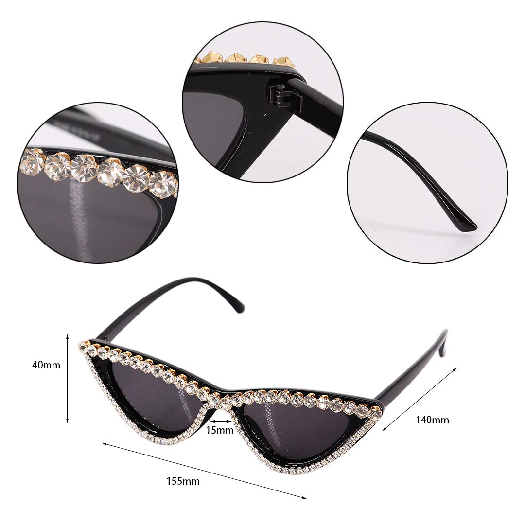 Naimo Sparkling Crystal Cat Eye Sunglasses UV Protection Rhinestone Sunglasses