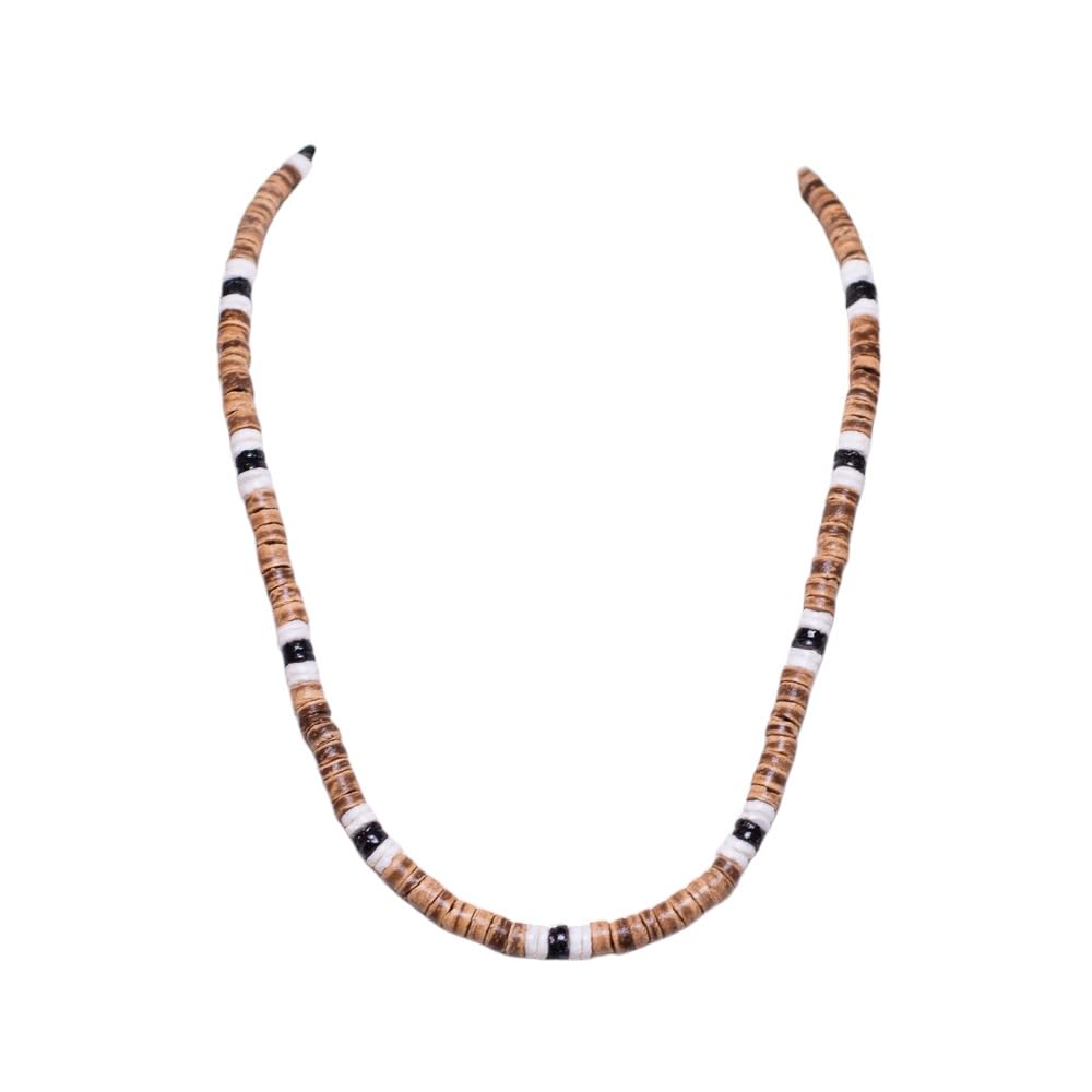 BlueRica Tiger Brown Coconut Beads & Black Shell Beads Necklace (18")