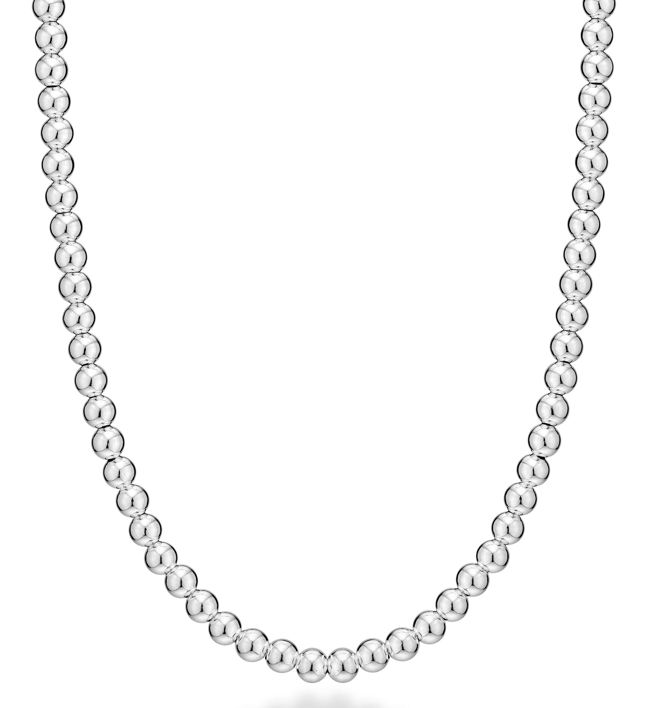 Miabella Italian 925 Sterling Silver Handmade 6mm Bead Ball Strand Chain Necklace for Women, Made in Italy (Length 18 Inches (Small))