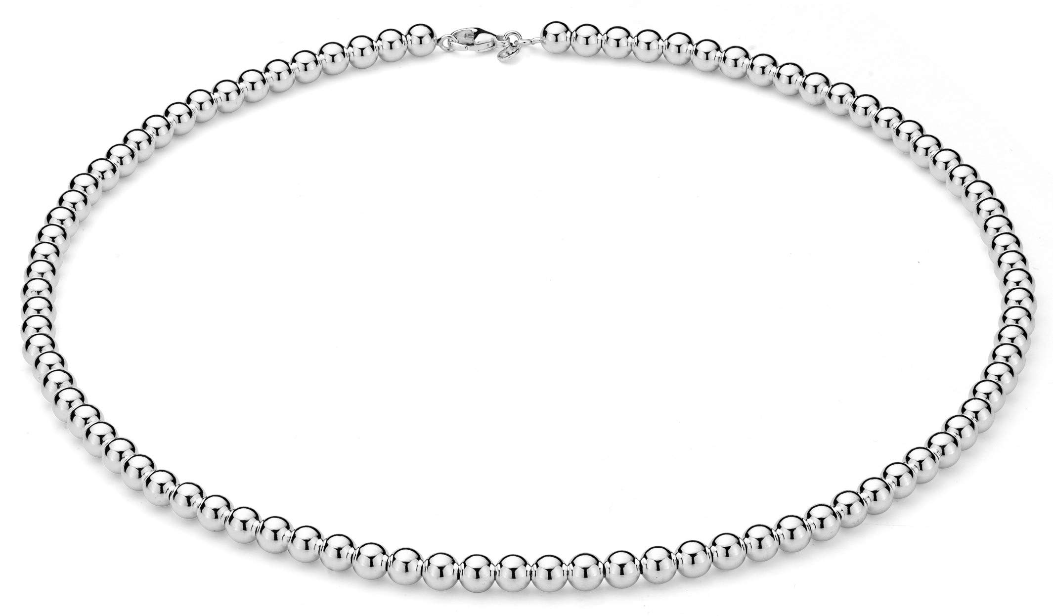 Miabella Italian 925 Sterling Silver Handmade 6mm Bead Ball Strand Chain Necklace for Women, Made in Italy (Length 18 Inches (Small))