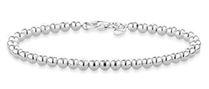 miabella 925 sterling silver italian handmade 4mm bead ball strand chain bracelet for women 6.5, 7, 7.5, 8 inch made in italy (7.00 inches)