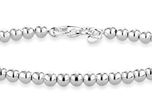 Miabella 925 Sterling Silver Italian Handmade 4mm Bead Ball Strand Chain Bracelet for Women 6.5, 7, 7.5, 8 Inch Made in Italy (7.00 Inches)