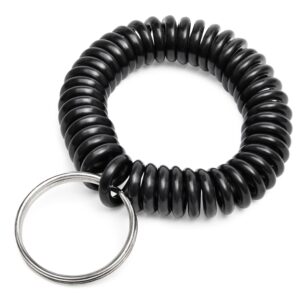 juvale 100 pack spiral coil wrist keychains, stretchy wristband bracelet key rings (black)