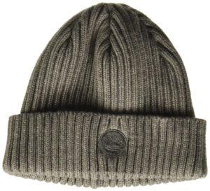 timberland men's ribbed watch cap with logo patch, heather grey 2, one size