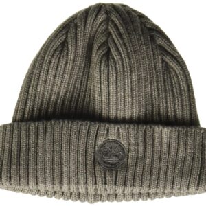 Timberland Men's Ribbed Watch Cap with Logo Patch, Heather Grey 2, One Size