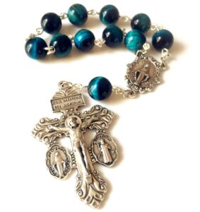 elegantmedical handmade peacock bule tiger eye jade beads car rosary catholic prayer one decade rosary bracelet pardon crucifix cross gift