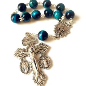 elegantmedical Handmade Peacock bule Tiger Eye Jade Beads car rosary catholic Prayer one Decade Rosary Bracelet Pardon Crucifix Cross Gift