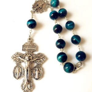 elegantmedical Handmade Peacock bule Tiger Eye Jade Beads car rosary catholic Prayer one Decade Rosary Bracelet Pardon Crucifix Cross Gift