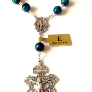 elegantmedical Handmade Peacock bule Tiger Eye Jade Beads car rosary catholic Prayer one Decade Rosary Bracelet Pardon Crucifix Cross Gift