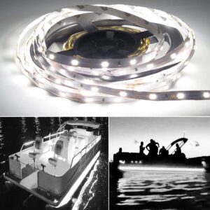 seaponer pontoon boat light, marine led light strip for duck jon bass boat sailboat kayak led flex lighting for boat deck light accent light courtesy interior lights fishing, white,12v, 5m(16.4ft)