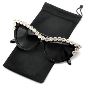 mincl/ bling sunglasses crystal rhinestone shades retro half rim women cat eyewear (black)