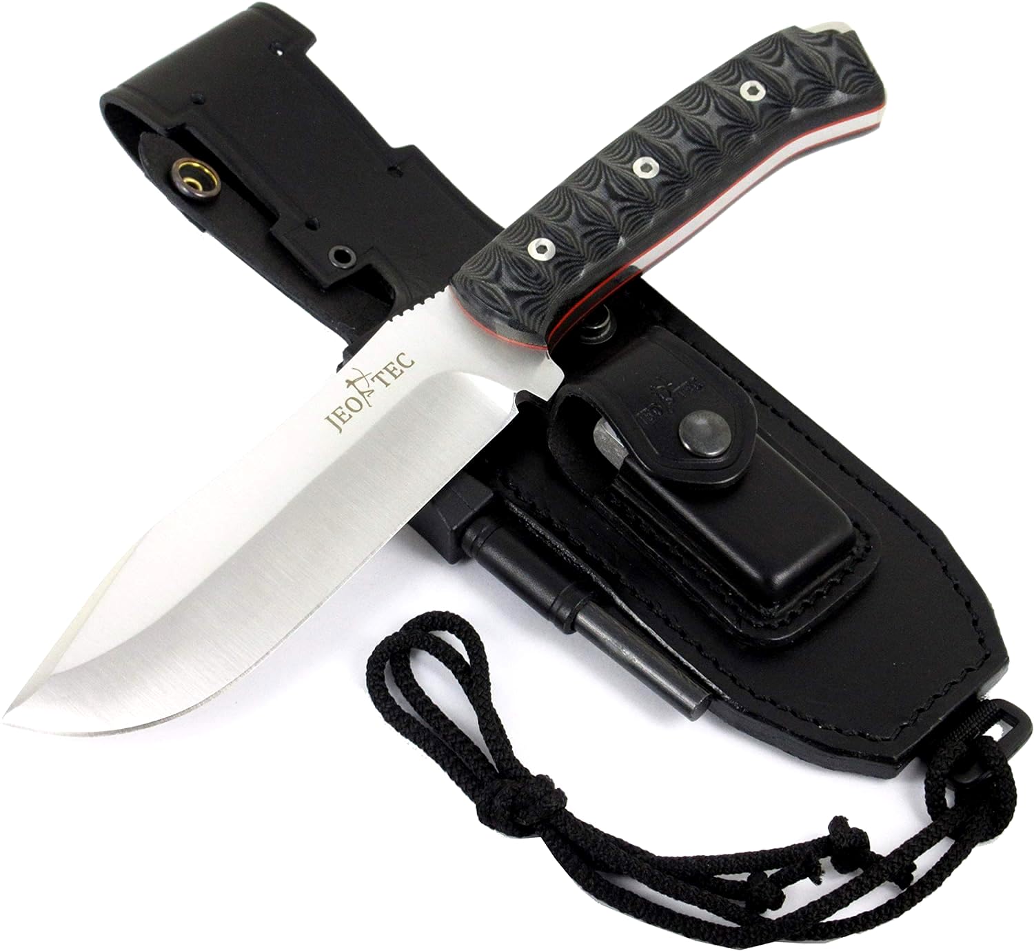 JEO-TEC Nº45 Fixed Blade Bushcraft Knife for Survival Camping Hunting Fishing, Full Tang Knife 11" Overall, Sheath + Firesteel + Sharpener Stone, Handmade