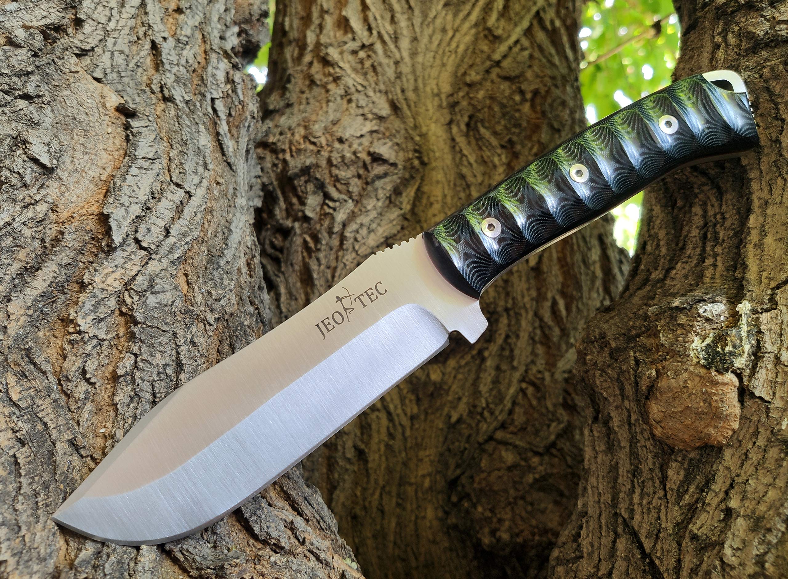 JEO-TEC Nº45 Fixed Blade Bushcraft Knife for Survival Camping Hunting Fishing, Full Tang Knife 11" Overall, Sheath + Firesteel + Sharpener Stone, Handmade