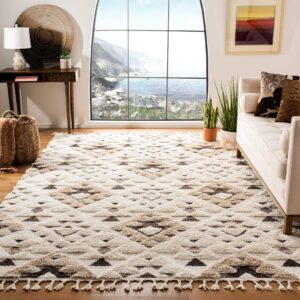 safavieh moroccan tassel shag collection accent rug - 4' x 6', ivory & brown, boho design, non-shedding & easy care, 2-inch thick ideal for high traffic areas in foyer, living room, bedroom (mts688a)