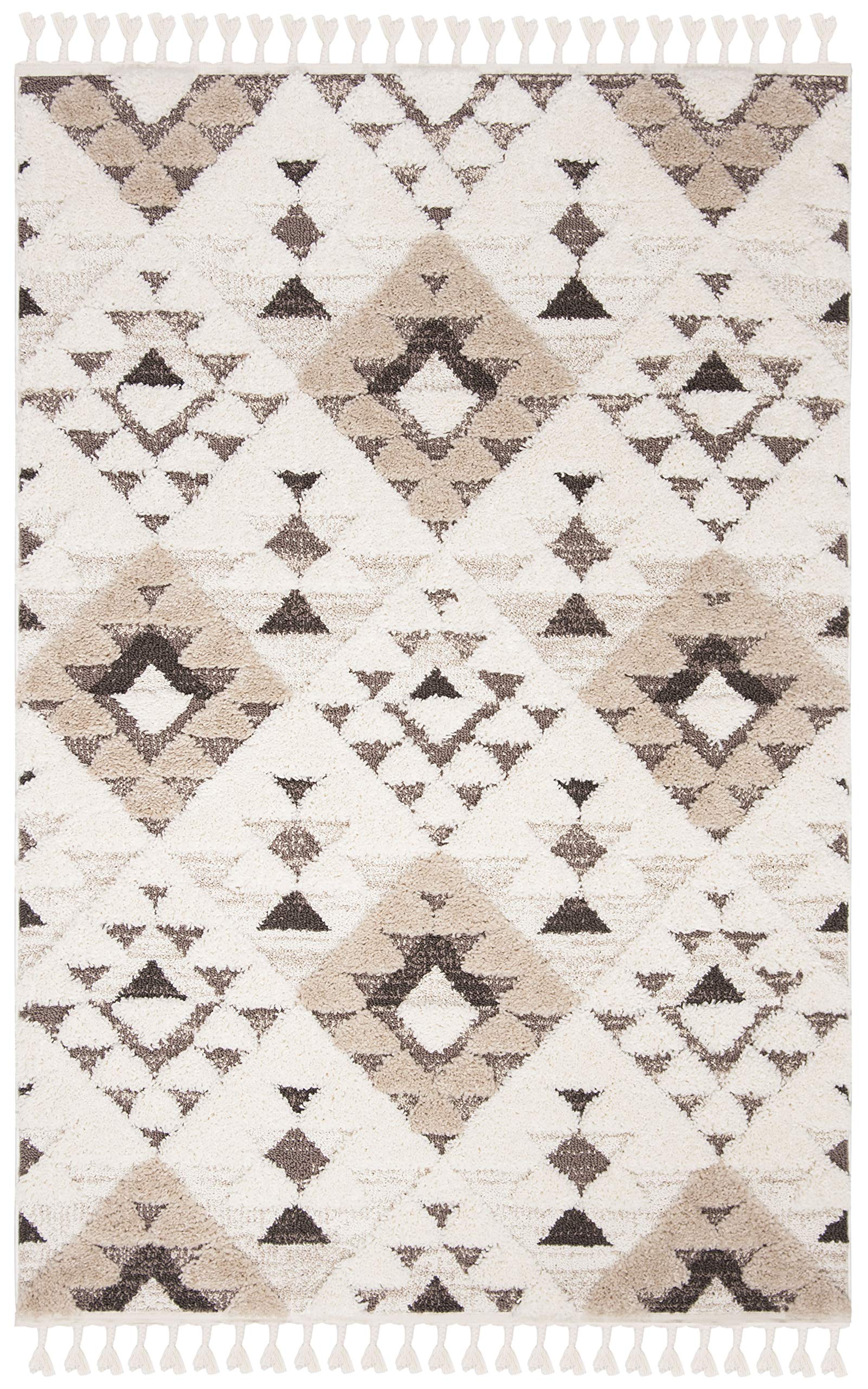 SAFAVIEH Moroccan Tassel Shag Collection Accent Rug - 4' x 6', Ivory & Brown, Boho Design, Non-Shedding & Easy Care, 2-inch Thick Ideal for High Traffic Areas in Foyer, Living Room, Bedroom (MTS688A)