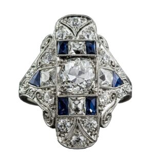 aimys vintage rhodium plated cubic zirconia cz statement art deco milgrain cocktail fashion right hand ring women sapphire gems wedding engagement jewelry size 6