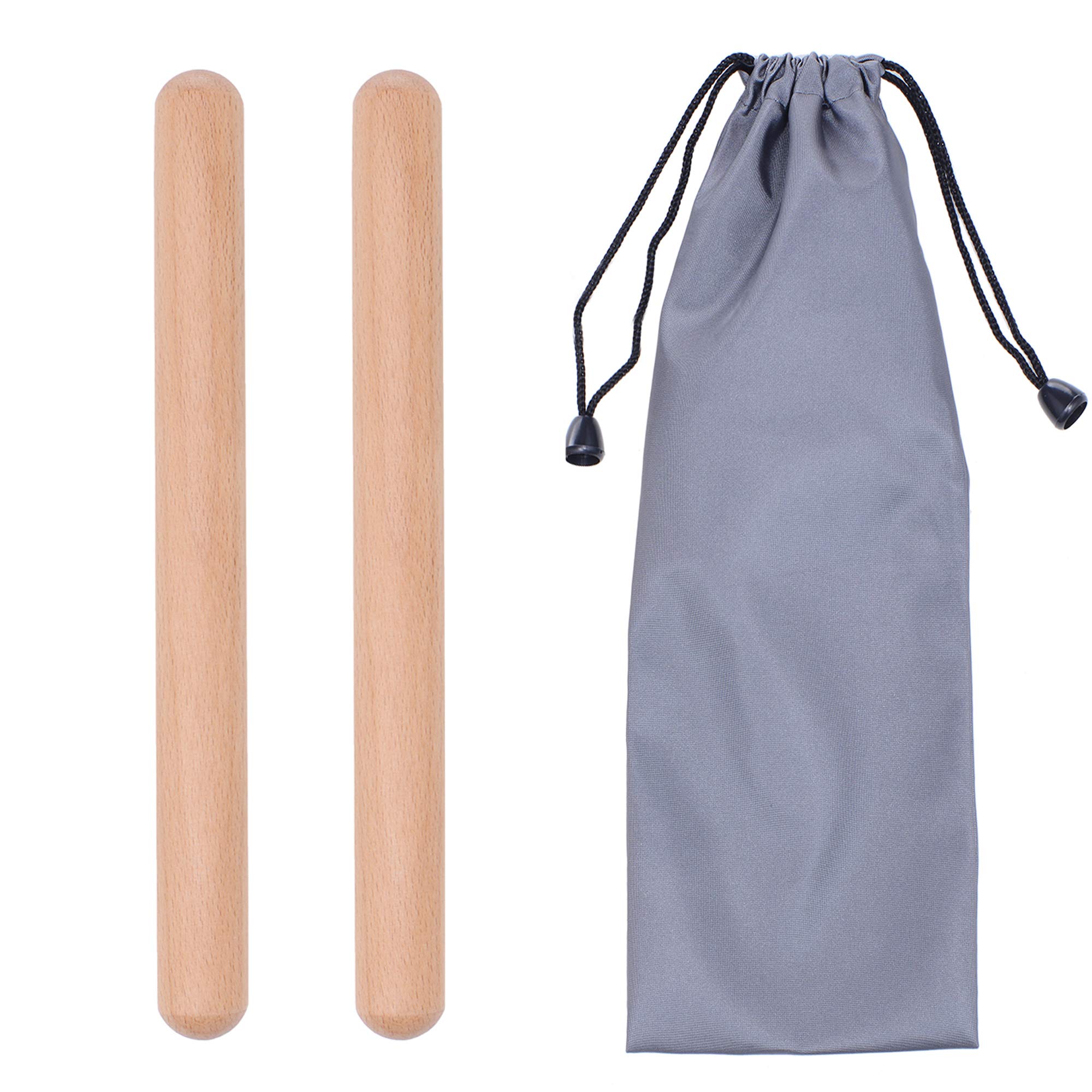 8 Inch Classical Wood Claves Musical Percussion Instrument, Natural Hardwood Rhythm Sticks with a Carry Bag