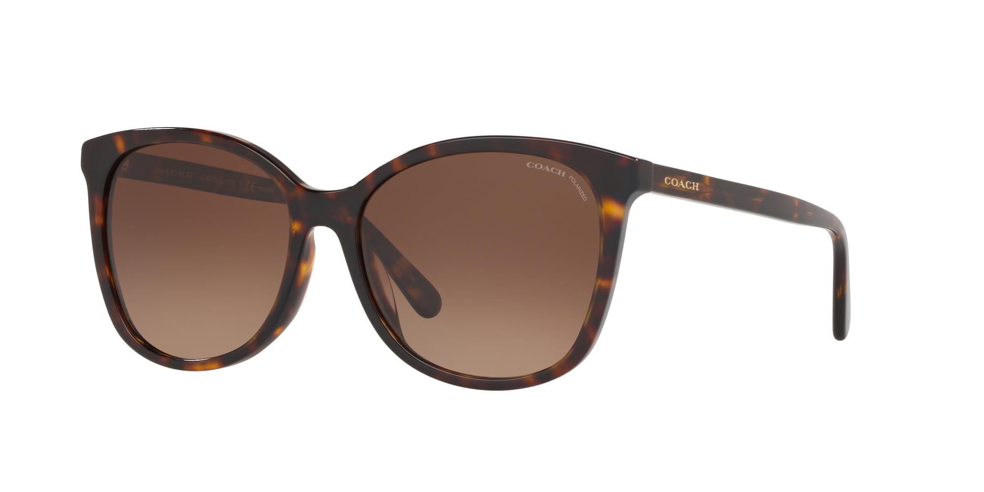 Coach HC8271U Universal Fit Sunglasses, Dark Tortoise/Dark Brown Gradient Polarized, 57 mm