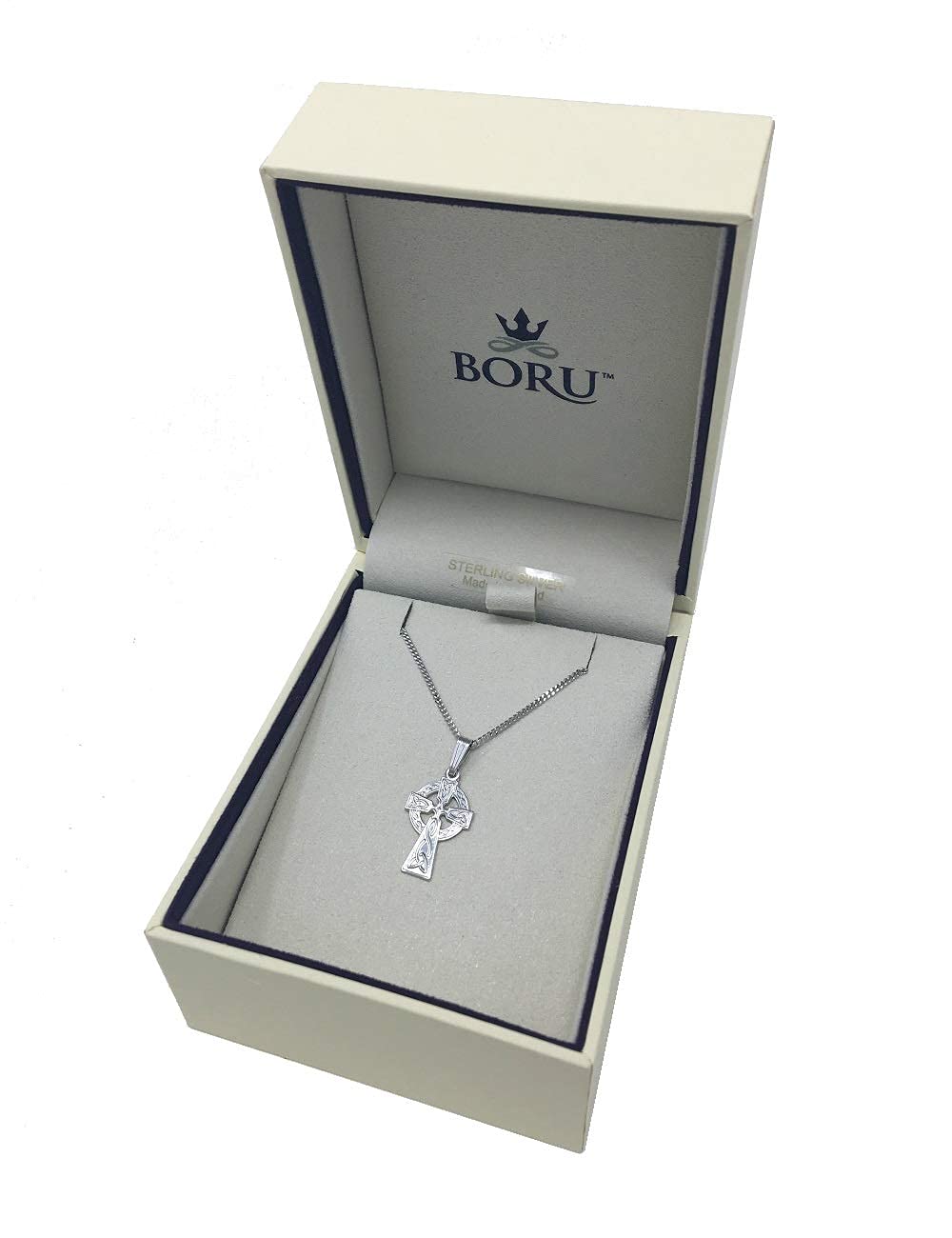 Biddy Murphy Celtic Cross Necklace for Women, 925 Sterling Silver, Small Traditional Irish Crucifix Pendant 1/2" Wide x 3/4" Tall with Rolo Chain, Made in Ireland