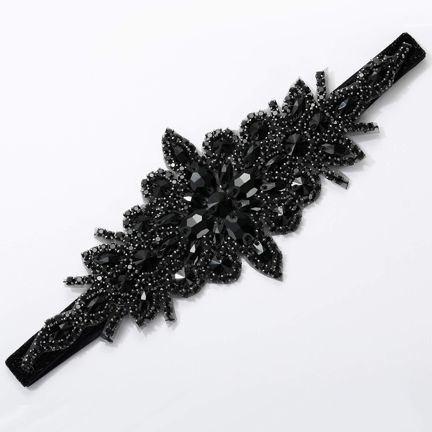 SWEETV Black Rhinestone Flapper Headband-Elastic 1920s Headpiece, Great Gatsby Hair Accessories for Women