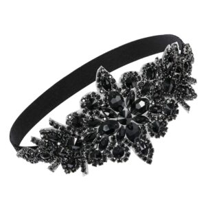 SWEETV Black Rhinestone Flapper Headband-Elastic 1920s Headpiece, Great Gatsby Hair Accessories for Women