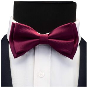 Burgundy Bow Tie Pre-tied Adjustable Wine Red Bow Ties and Pocket Square Cufflink Sets (0577-06)