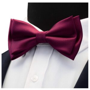 Burgundy Bow Tie Pre-tied Adjustable Wine Red Bow Ties and Pocket Square Cufflink Sets (0577-06)