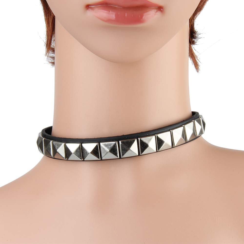 Jeilwiy Vintage Leather Choker Necklace for Women Goth O-Ring Choker Collar Hoop Chain Spike Necklace for Gifts