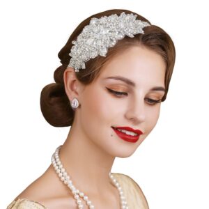 sweetv rhinestone flapper headband-elastic 1920s headpiece, great gatsby hair accessories for women