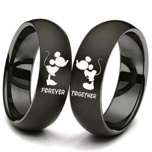 xahh his and hers matching set couple titanium steel rings mouse kiss forever together promise wedding band black women size 7