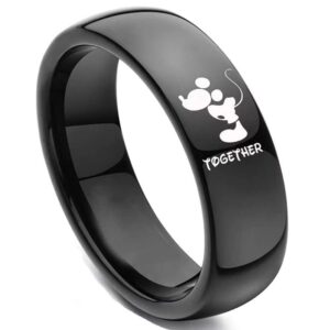 XAHH His and Hers Matching Set Couple Titanium Steel Rings Mouse Kiss Forever Together Promise Wedding Band Black Women Size 7