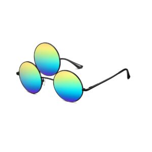 Trippy Lights Third Eye Sunglasses Rainbow Multi Colored Mirrored Reflective Lens with Stylish Black Frames Rave Festival UV400 Sunglasses