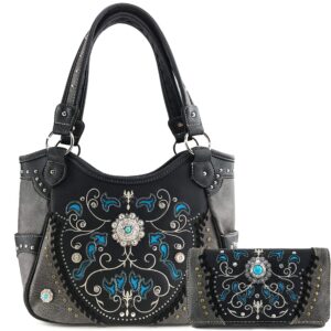 zelris spring bloom western concho women conceal carry tote handbag purse set (black)