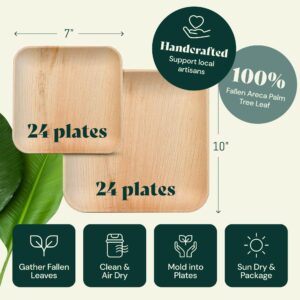 Chic Leaf Palm Leaf Disposable Plates - Bamboo Plates Disposable 10 Inch & 7 Inch Square (48 Pc) Compostable & Biodegradable, Better than Plastic Plates - Heavy-Duty, Party Plates Dinnerware Set