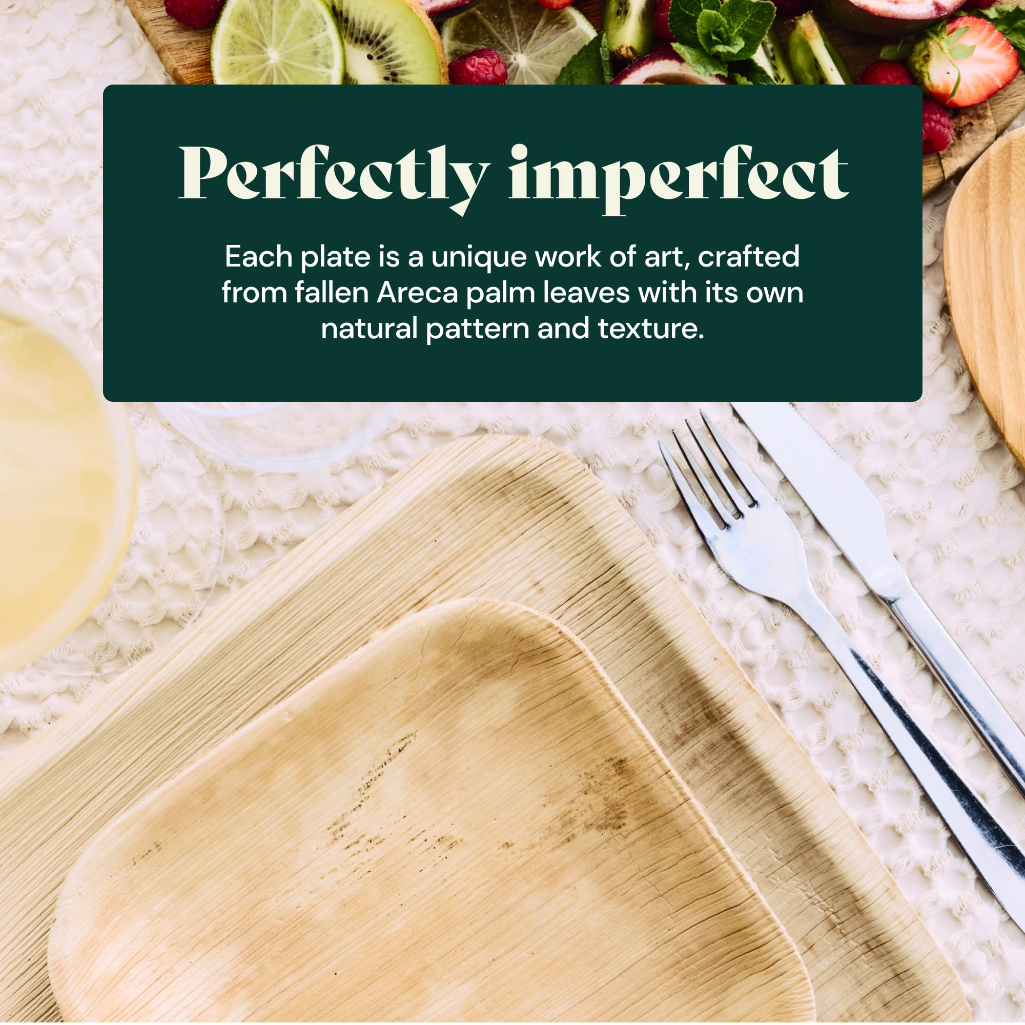 Chic Leaf Palm Leaf Disposable Plates - Bamboo Plates Disposable 10 Inch & 7 Inch Square (48 Pc) Compostable & Biodegradable, Better than Plastic Plates - Heavy-Duty, Party Plates Dinnerware Set