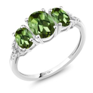 gem stone king 10k white gold oval green tourmaline and diamond women engagement ring (1.72 cttw, gemstone birthstone, available in size 5, 6, 7, 8, 9)