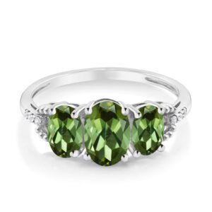 Gem Stone King 10K White Gold Oval Green Tourmaline and Diamond Women Engagement Ring (1.72 Cttw, Gemstone Birthstone, Available In Size 5, 6, 7, 8, 9)