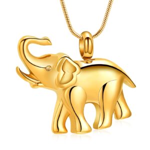 aiwenxi animal cremation jewelry elephant urn necklace for ashes stainless steel memorial necklaces keepsake jewelry for human pet ash holder with filler tool(gold)