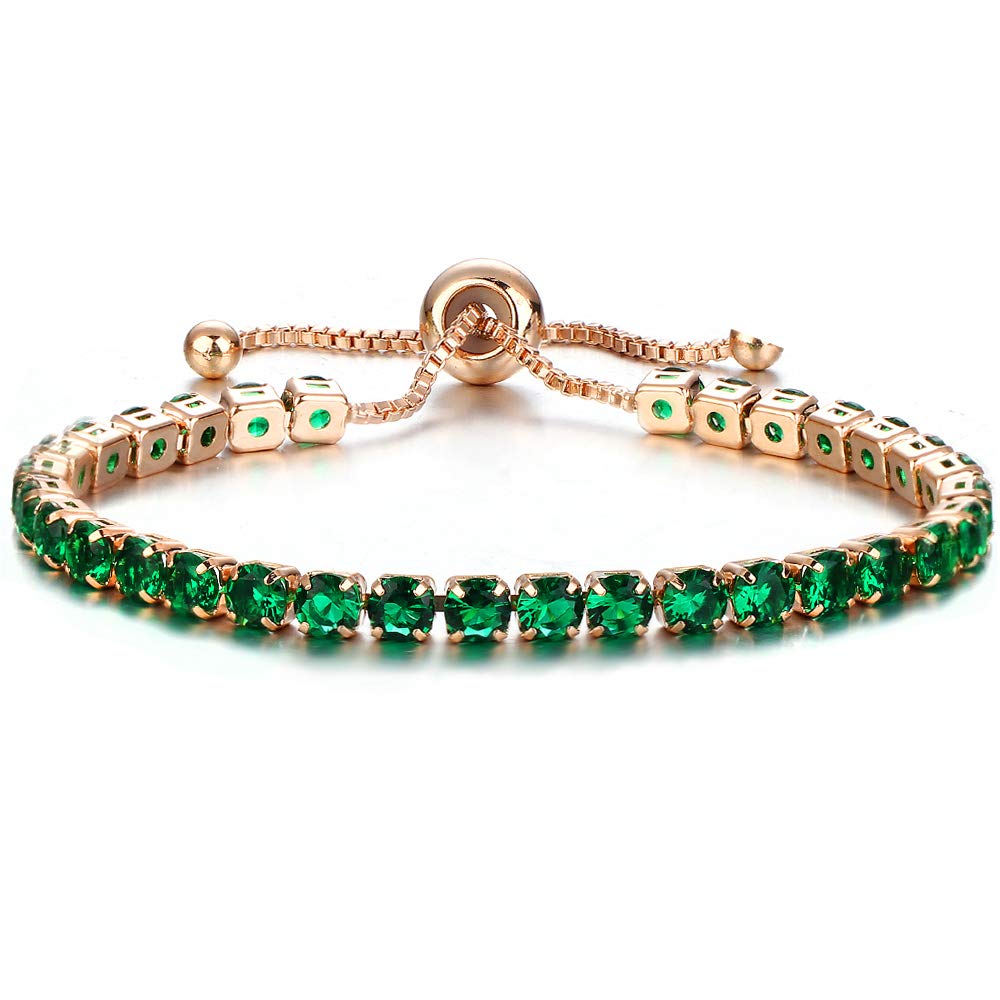 PUOSUO Adjustable Chain Bracelet for Women,Cubic Zirconia Rose Gold Gift Bracelet of Luxury Shining Jewelry (Green)