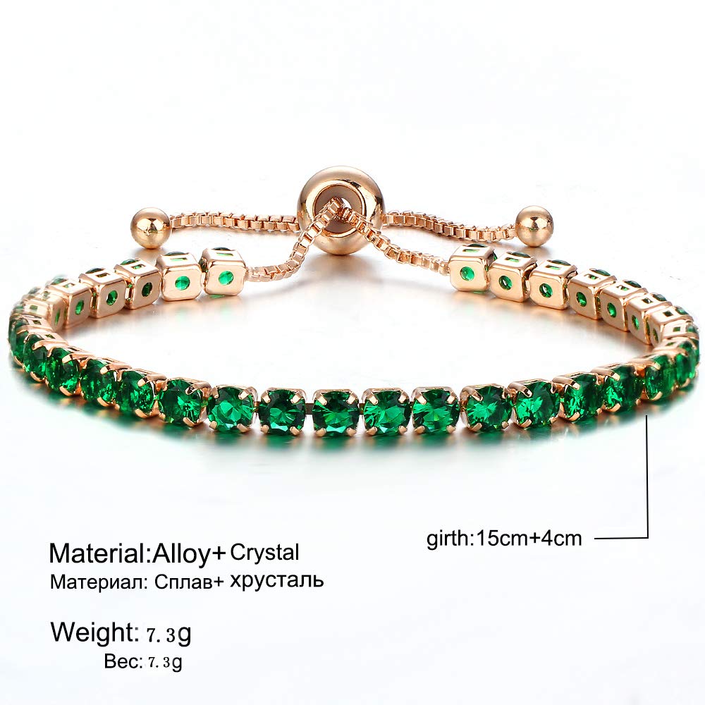 PUOSUO Adjustable Chain Bracelet for Women,Cubic Zirconia Rose Gold Gift Bracelet of Luxury Shining Jewelry (Green)