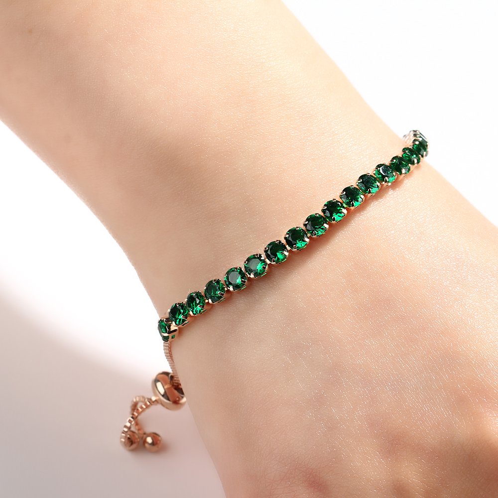 PUOSUO Adjustable Chain Bracelet for Women,Cubic Zirconia Rose Gold Gift Bracelet of Luxury Shining Jewelry (Green)