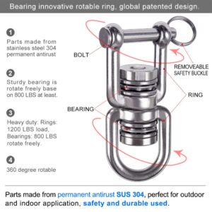 BeneLabel Swing Swivel with 2 Bearing, 360° Rotation, 770LB Capacity, Safest Rotational Device Hanging Accessory for Web Tree Swing, Aerial Dance, Children's Swing, Yoga Swing Sets