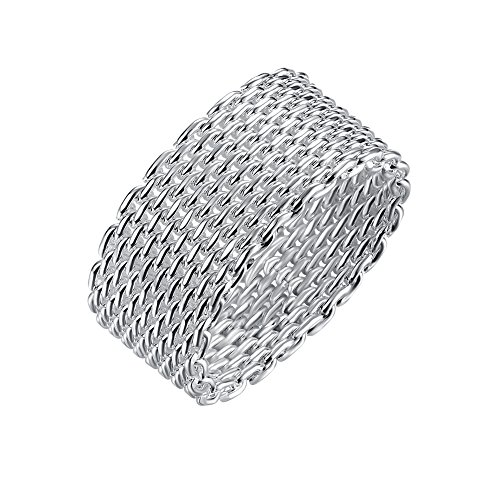 Cutesmile Fashion Beautiful Jewelry New 925 Sterling Silver Mesh Fine Ring Band (8)